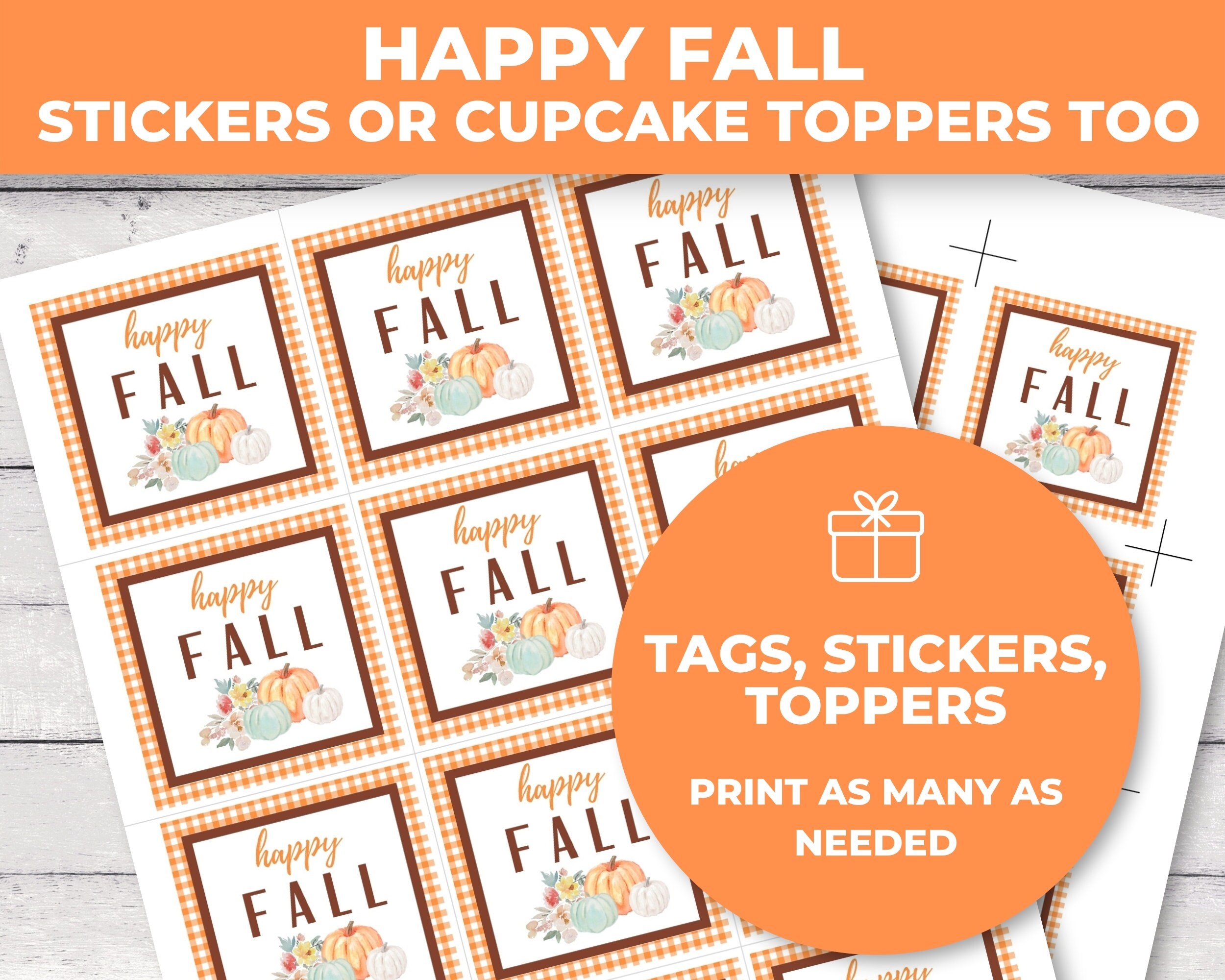 Printable Happy Fall Gift Tags Cupcake Topper Cookie Square - Etsy
