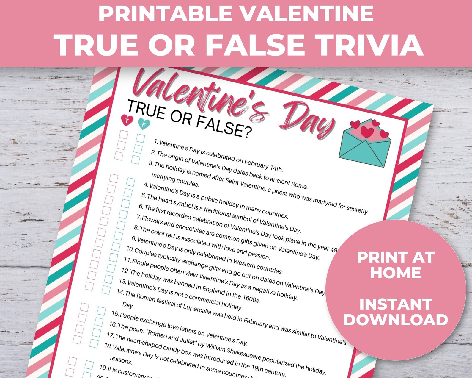 Valentine Trivia Printable, Valentine True or False Trivia Game ...