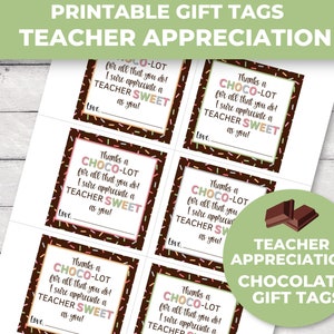 Chocolate Teacher Appreciation Tag, Thanks a Choco-lot, Candy Bar Gift ...