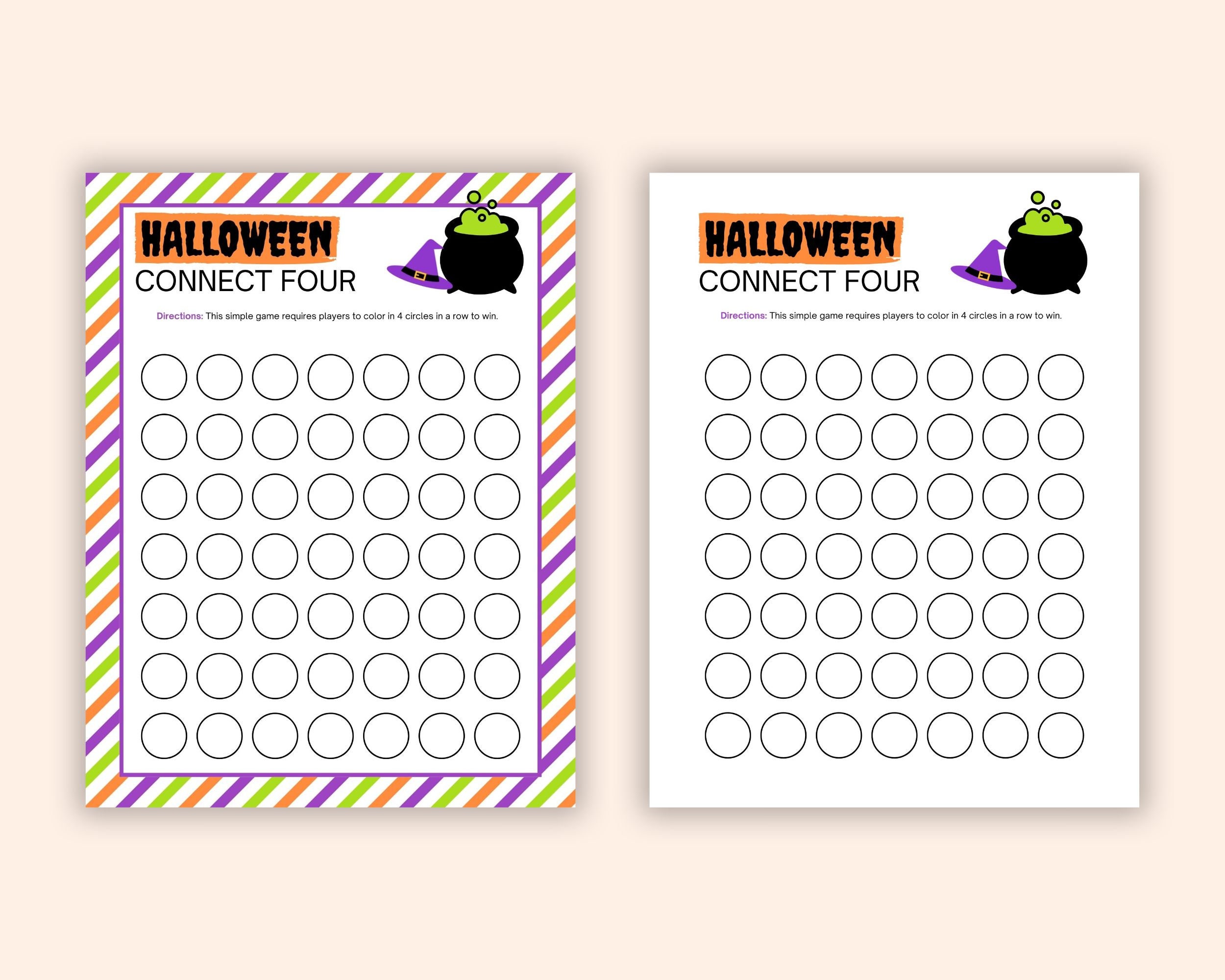 Halloween Four in A Row Printable Halloween Game for Kids, Classroom ...