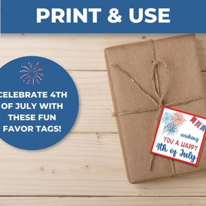 4th of July Gift Tags, Printable Gift Tags, Fourth of July Party Favor ...