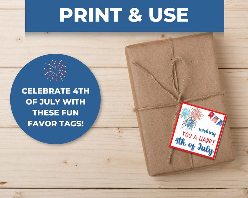 4th of July Gift Tags, Printable Gift Tags, Fourth of July Party Favor ...