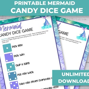 Mermaid Party Games, Candy Dice Game, Mermaid Party Printable, Under ...