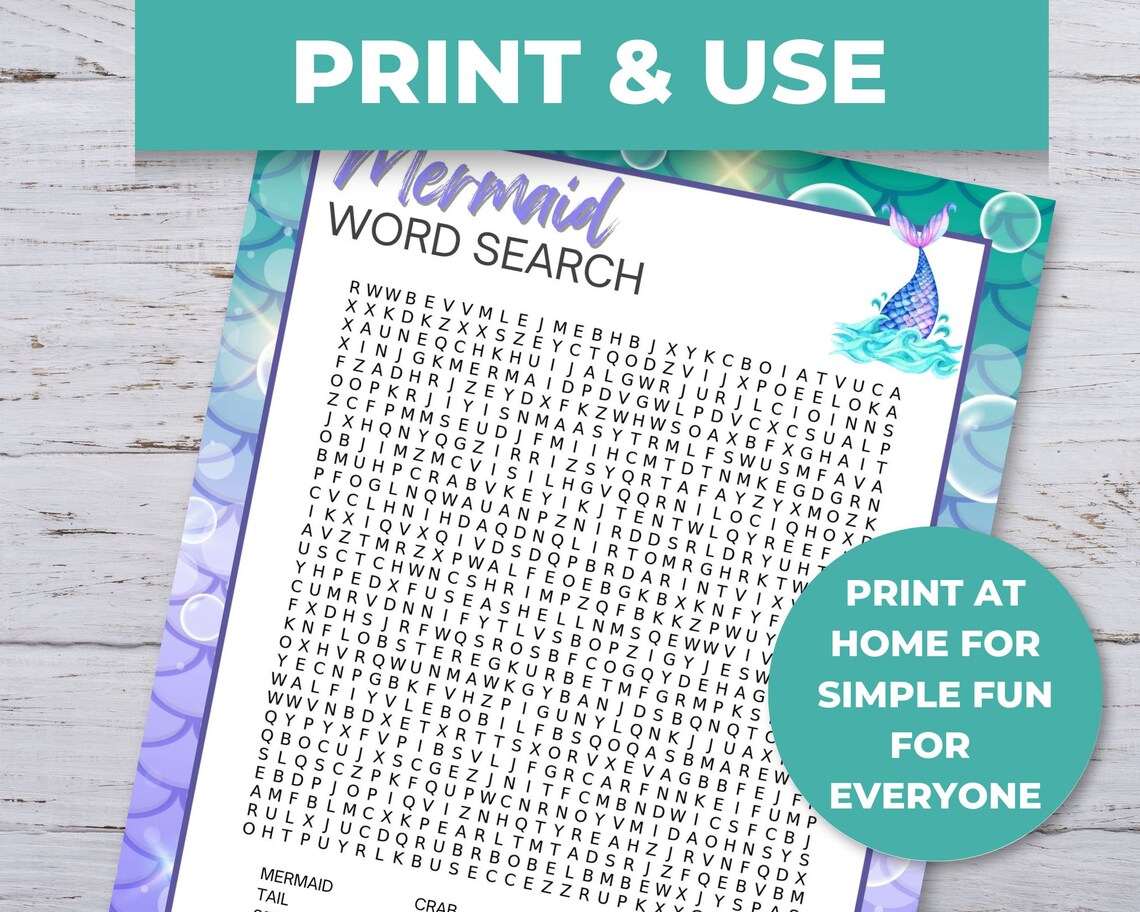 Mermaid Word Search, Mermaid Party Game, Mermaid Printable, Word Search ...