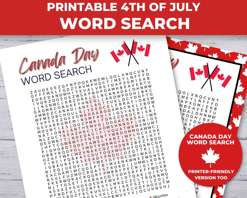 Canada Day Word Search Printable, Canada Day Games, July 1st Games ...