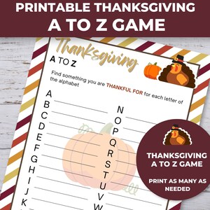 Thanksgiving A to Z Game, Printable Thanksgiving Game for Kids ...