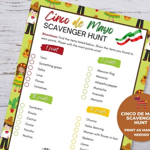 Cinco De Mayo Scavenger Hunt, Fiesta Party Games, Cinco De Mayo ...