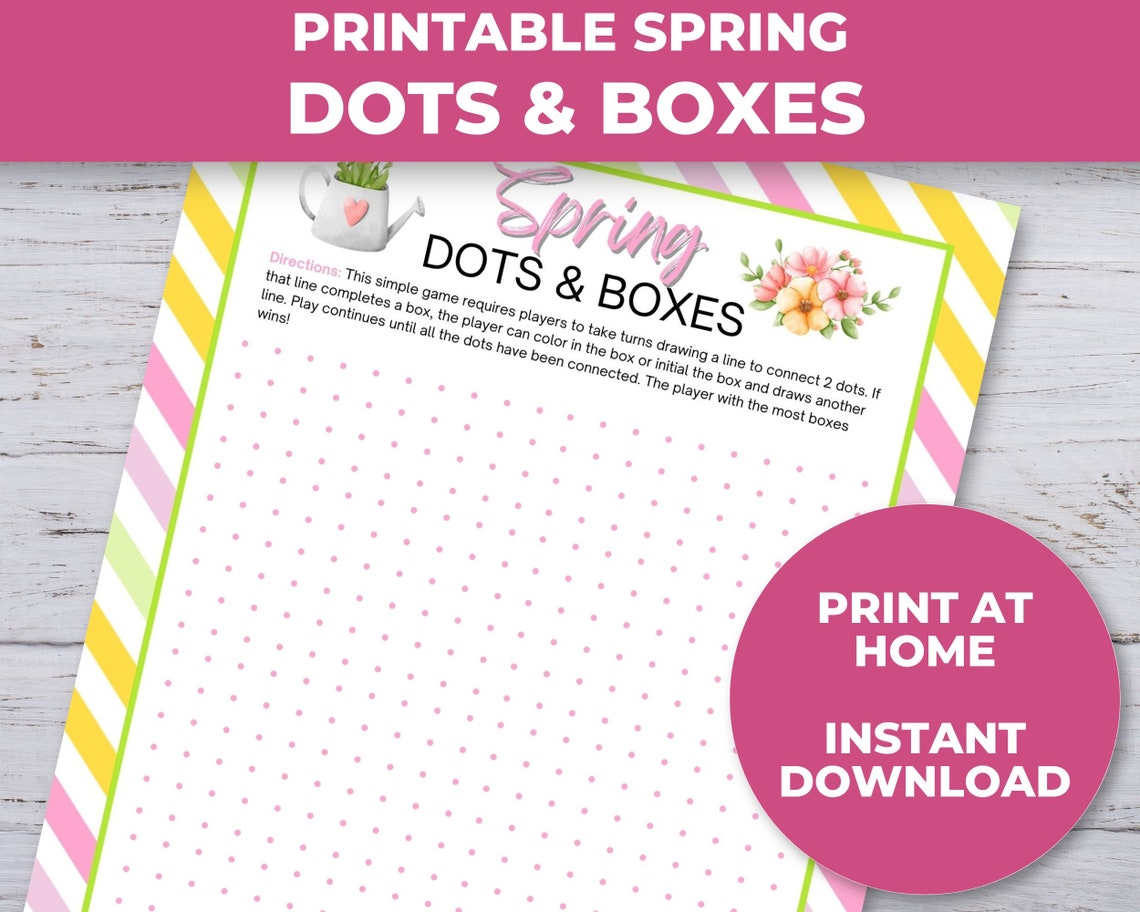 Spring Dots and Boxes, Printable Springtime Game for Kids, Classroom ...