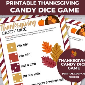 Printable Thanksgiving Candy Dice Game, Thanksgiving Activities for ...