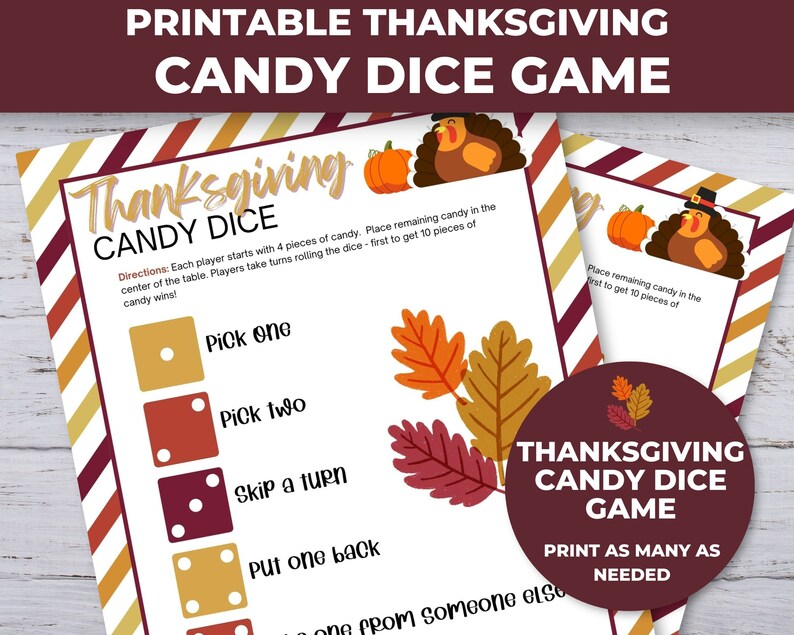 Printable Thanksgiving Candy Dice Game, Thanksgiving Activities for ...