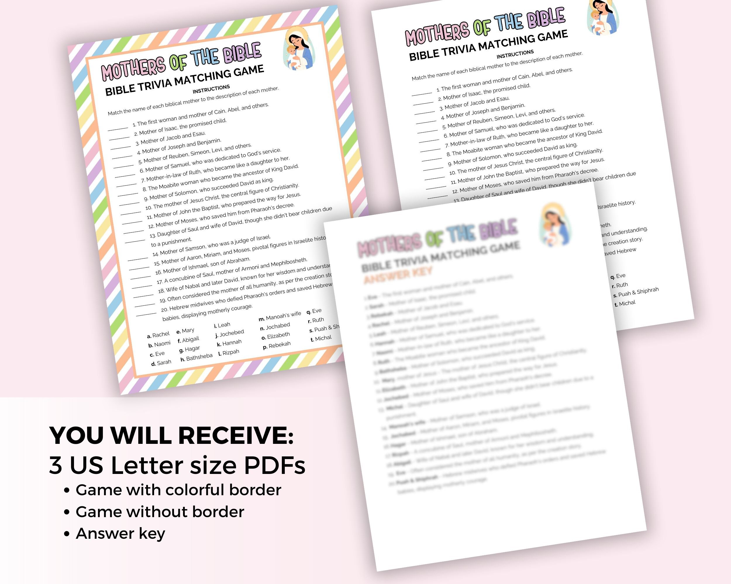 Mothers of the Bible Trivia for Kids, Printable Trivia Game, Bible ...