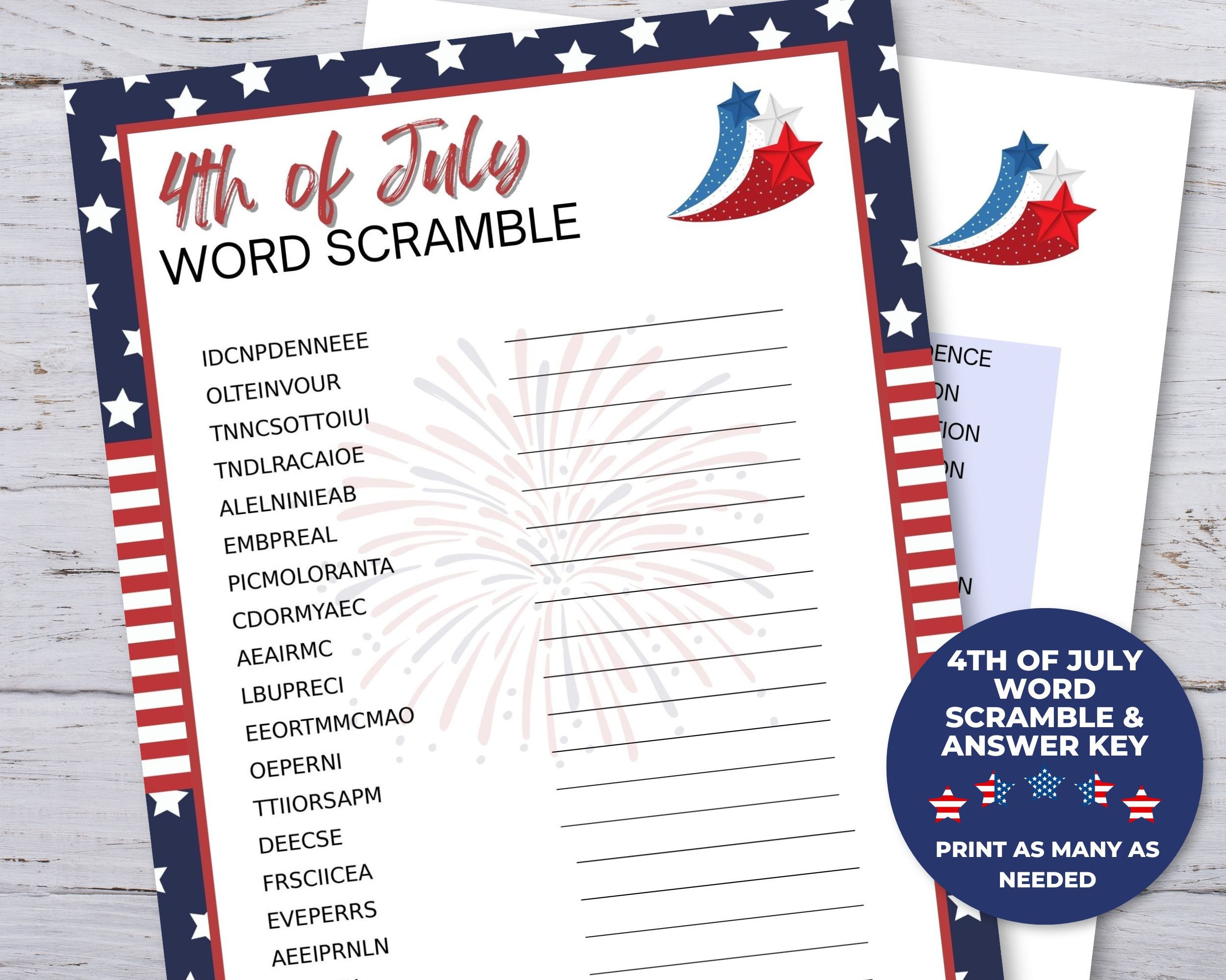 4th of July Word Scramble Printable 4th of July Party Games - Etsy