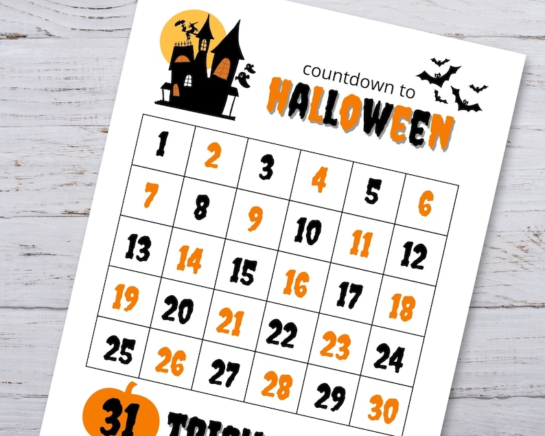 Halloween Countdown Printable, Countdown to Halloween, Days Until Halloween, Halloween Advent ...
