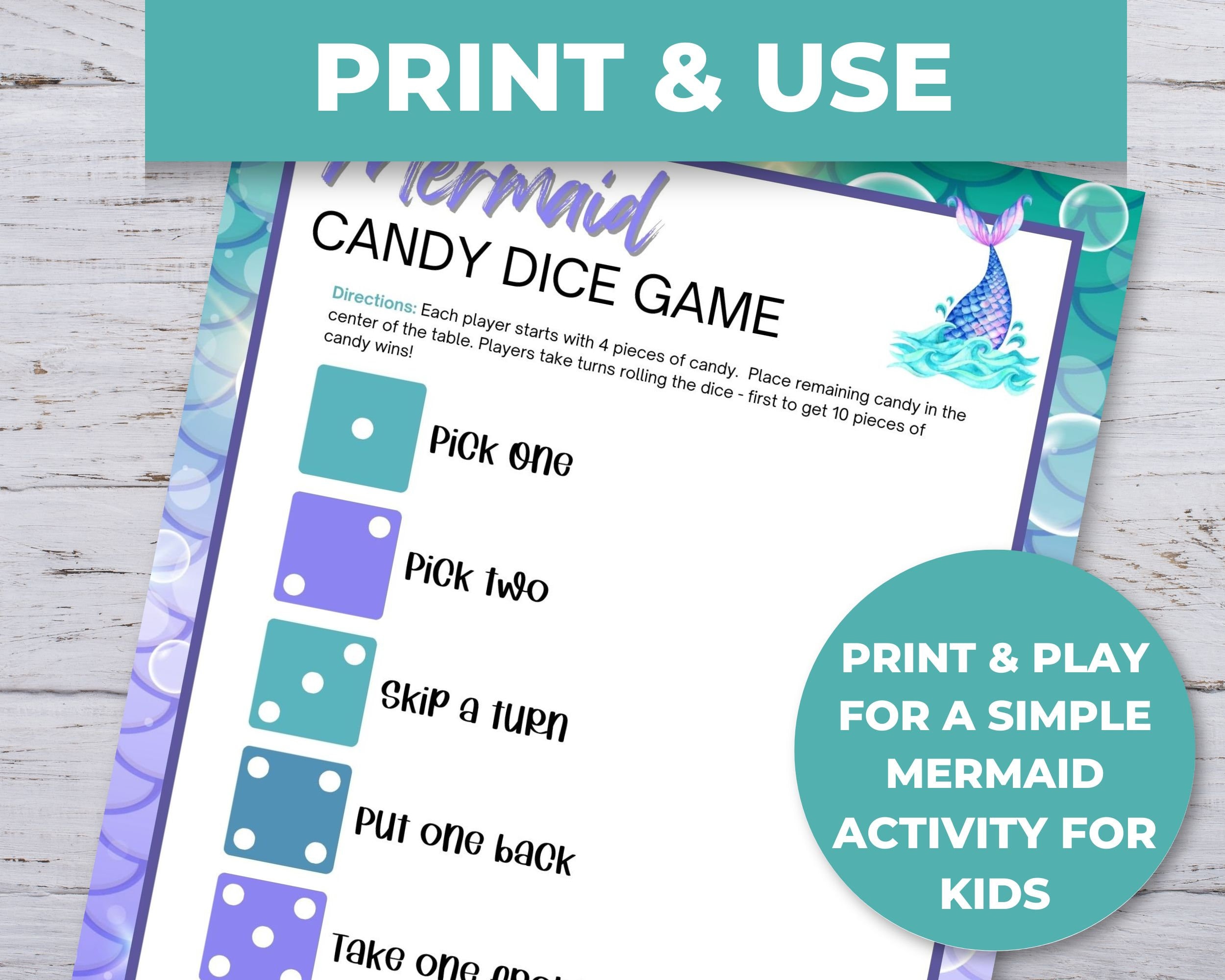 Mermaid Party Games Candy Dice Game Mermaid Party Printable - Etsy