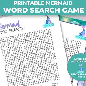 Mermaid Word Search, Mermaid Party Game, Mermaid Printable, Word Search ...
