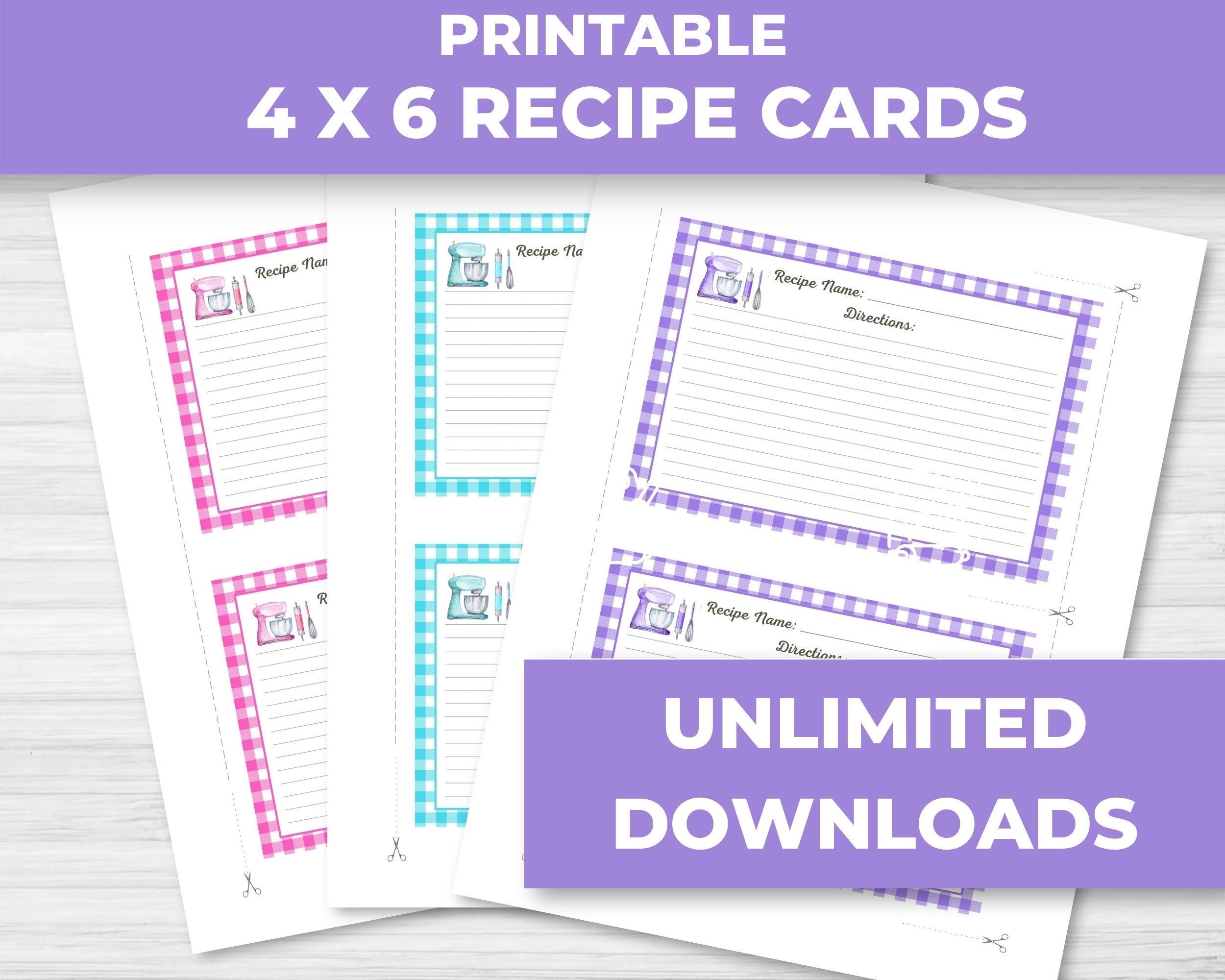Printable Recipe Cards 4x6, Recipe Card Template, Gift for Cooking ...