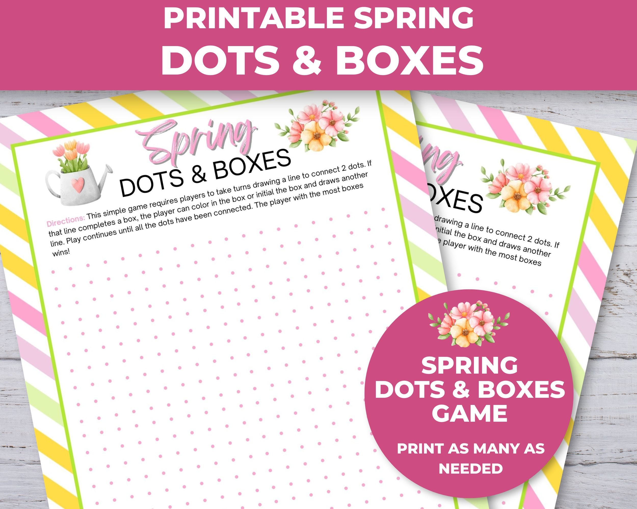 Spring Dots and Boxes, Printable Springtime Game for Kids, Classroom ...