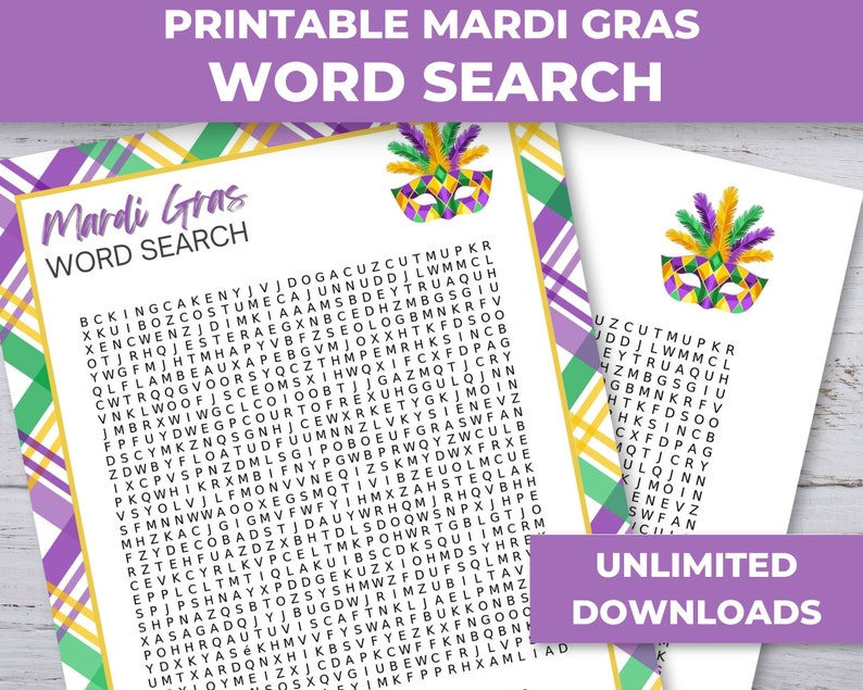 Mardi Gras Word Search Printable, Mardi Gras Printable Party Games ...