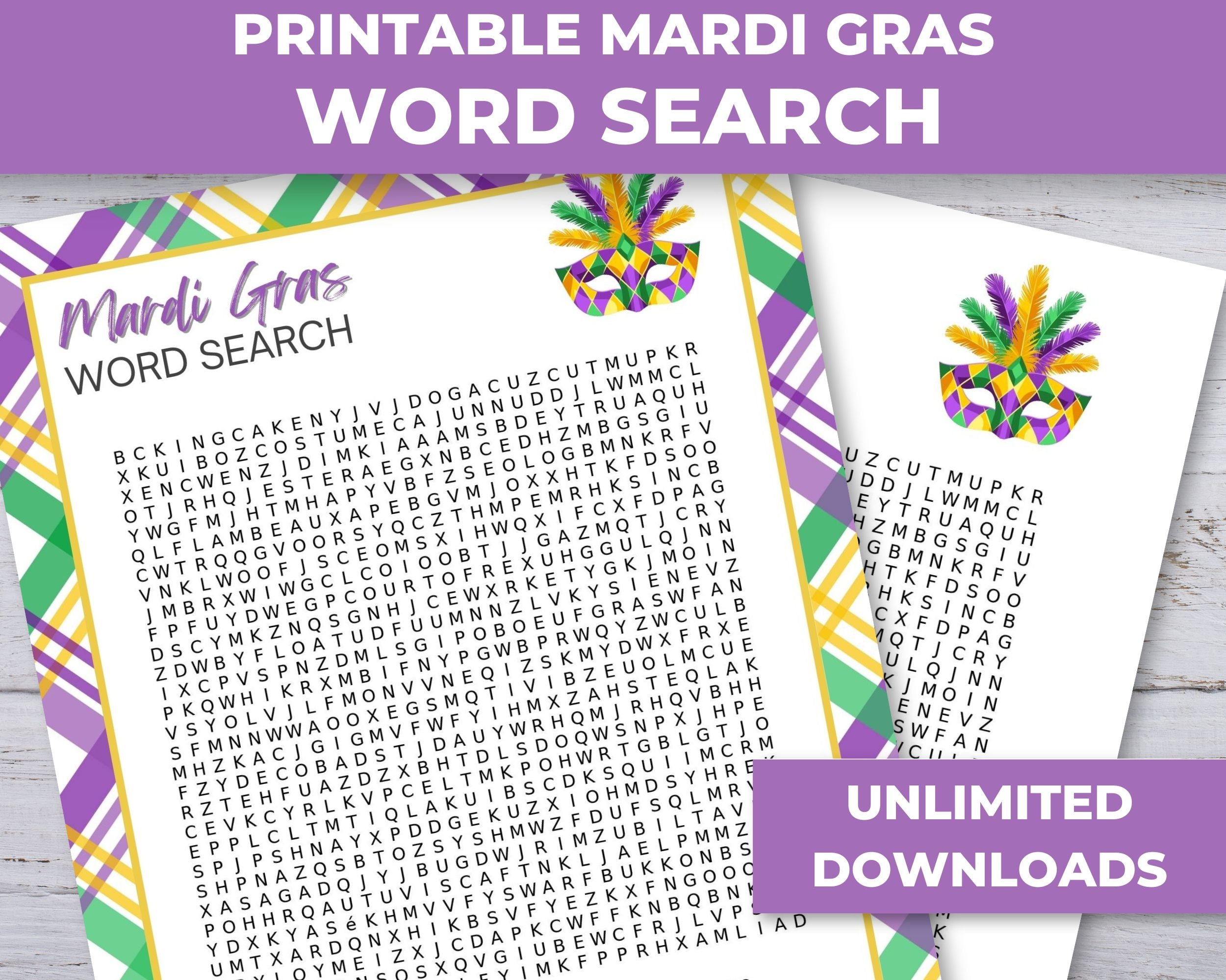 Mardi Gras Word Search Printable, Mardi Gras Printable Party Games ...
