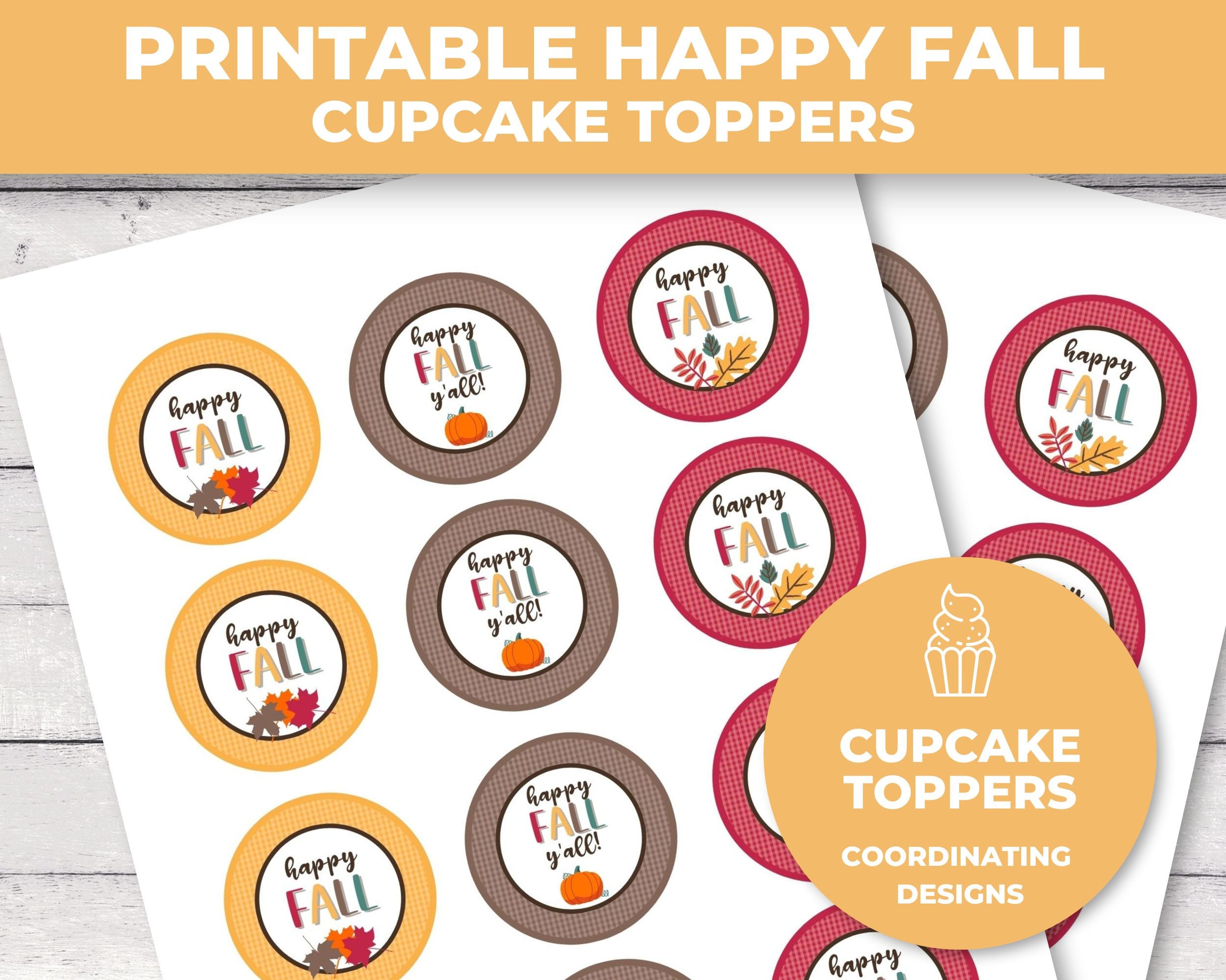 Fall Cupcake Toppers, Printable Cupcake Toppers, Pumpkin Cupcake ...
