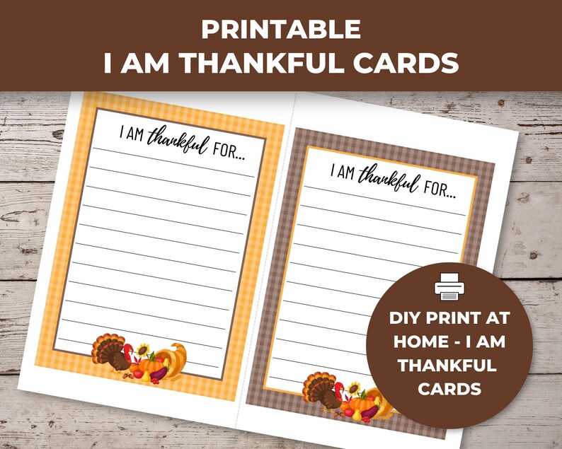 I Am Thankful for Printables, Thanksgiving Gratitude Cards, Thankful ...