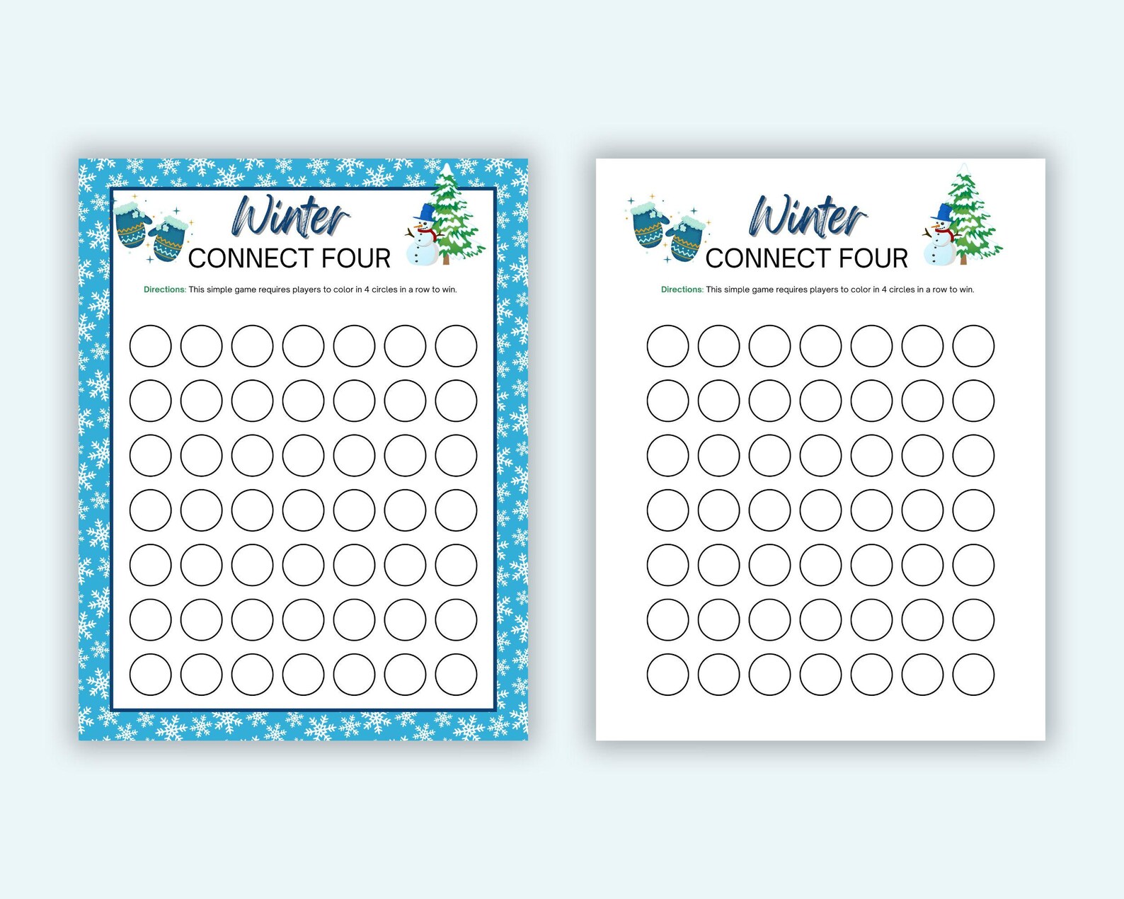 Winter Four in A Row Party Game Printable, Winter Activity, Family ...