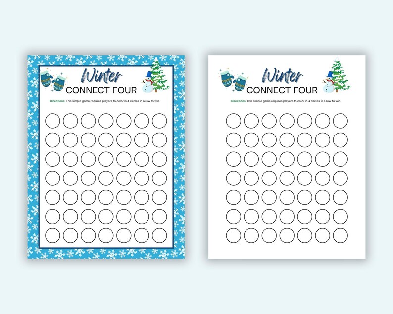 Winter Four in A Row Party Game Printable, Winter Activity, Family ...