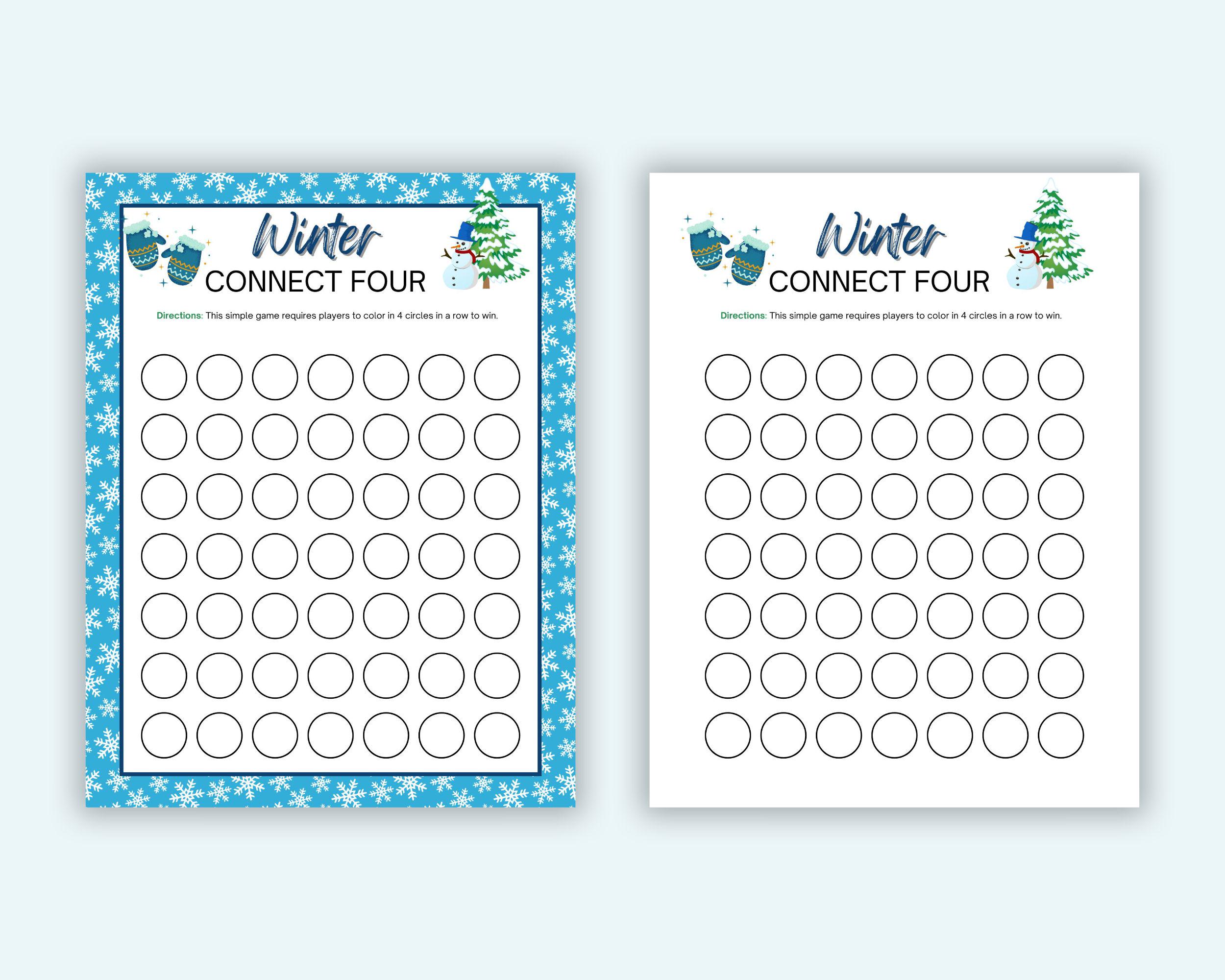 Winter Four in A Row Party Game Printable, Winter Activity, Family ...