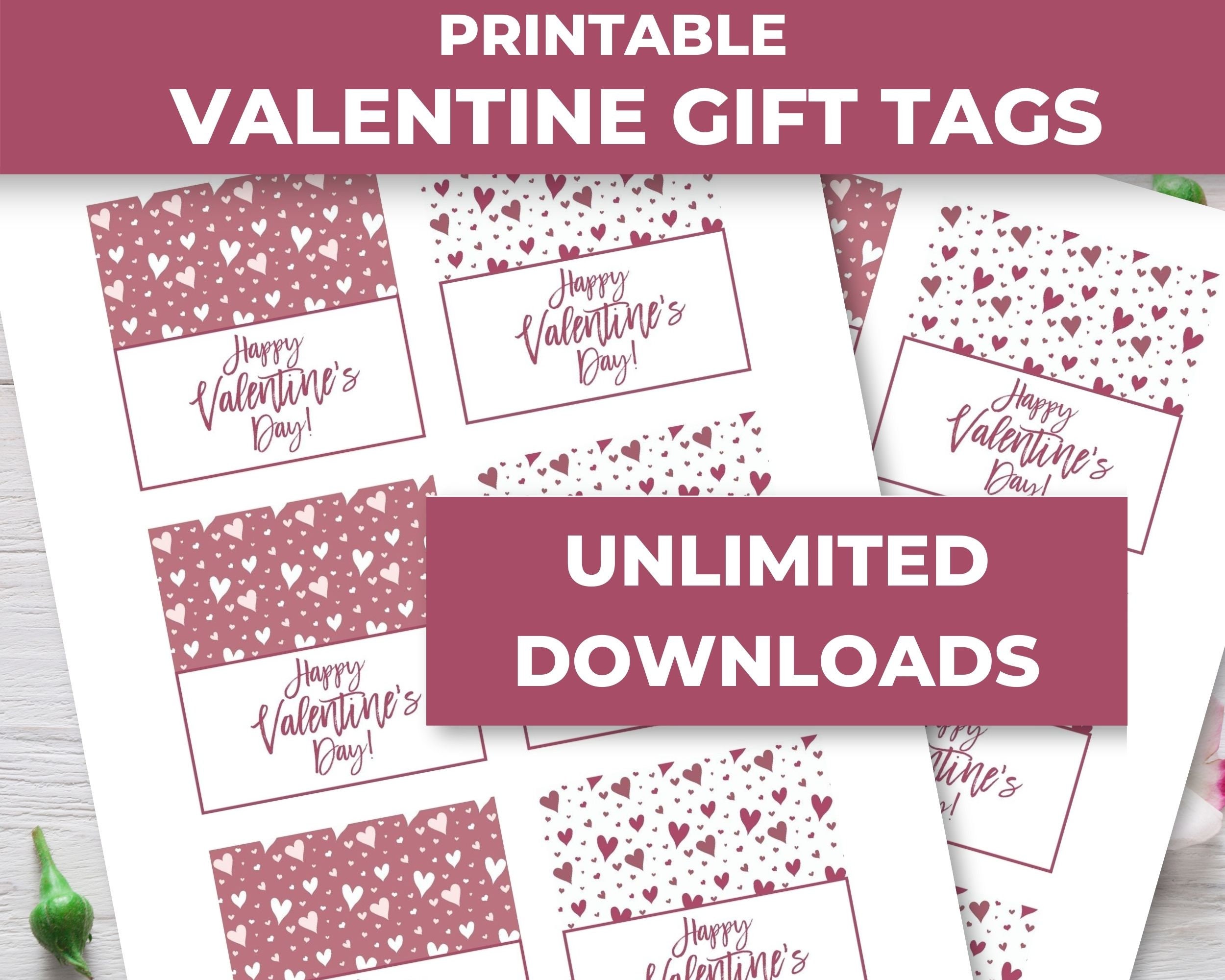 Printable Valentine Gift Tags, Valentine Pink/white Hearts Tags or ...