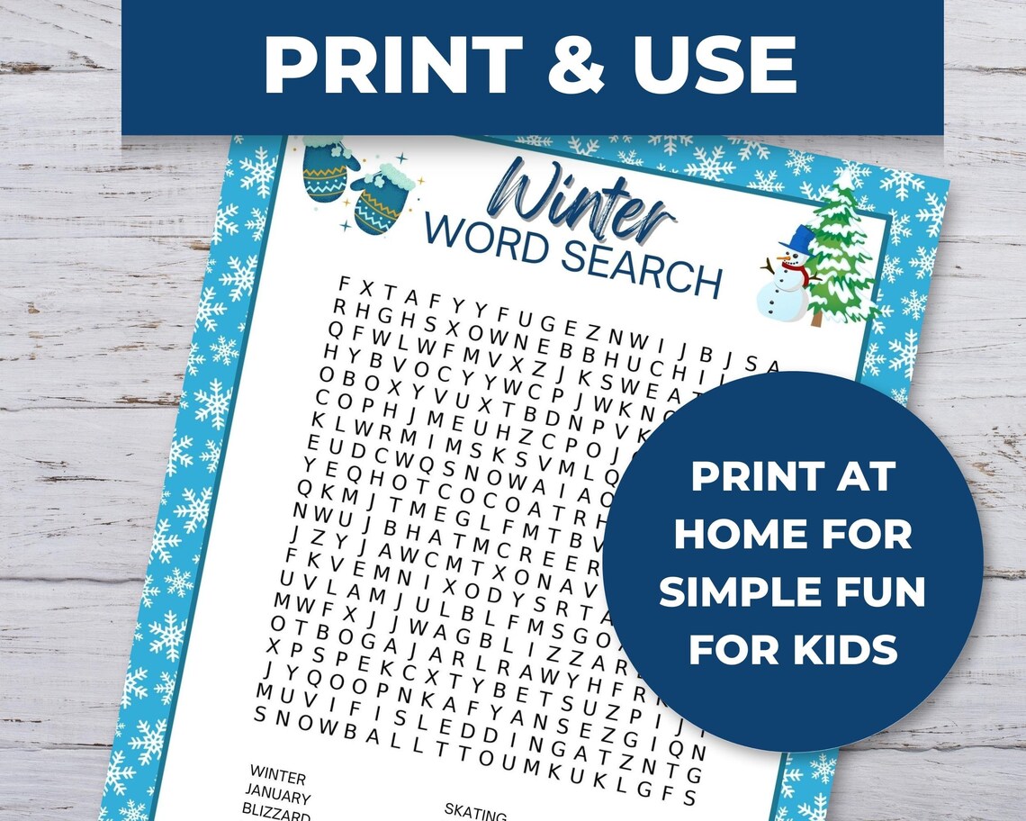 Winter Word Search Printable Winter Printable Games for Kids - Etsy