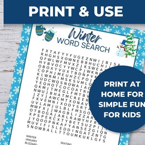 Winter Word Search Printable, Winter Printable Games for Kids, Winter ...