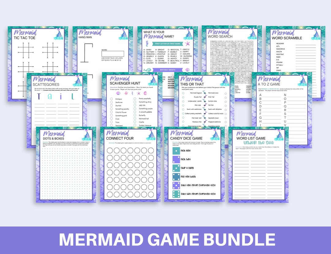 Mermaid Games Bundle, Mermaid Party Games, Under the Sea Games ...