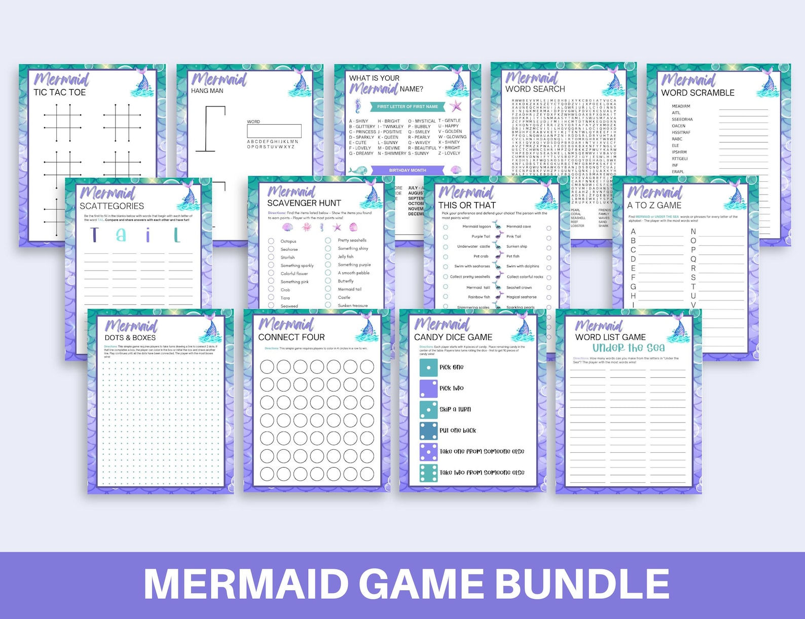 Mermaid Games Bundle, Mermaid Party Games, Under the Sea Games ...
