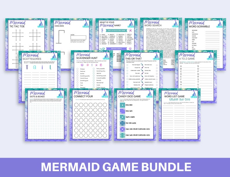 Mermaid Games Bundle, Mermaid Party Games, Under the Sea Games ...