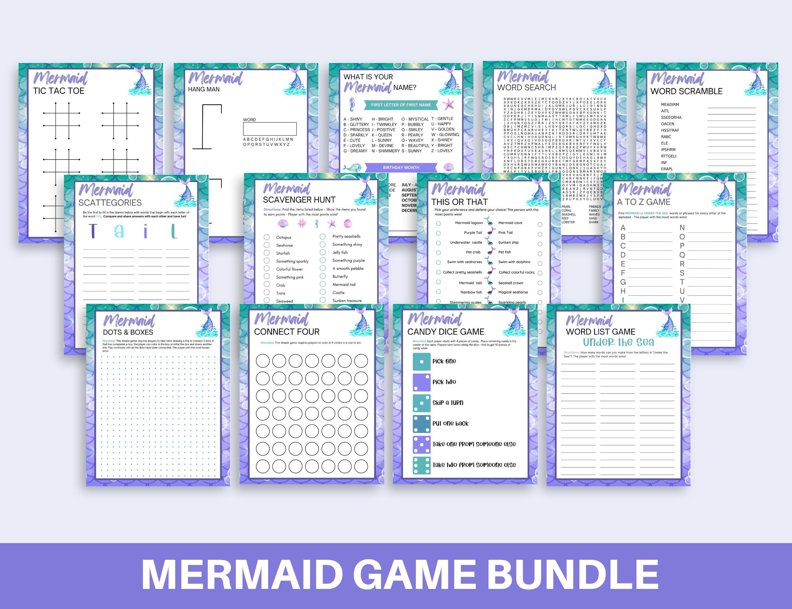Mermaid Games Bundle, Mermaid Party Games, Under the Sea Games ...