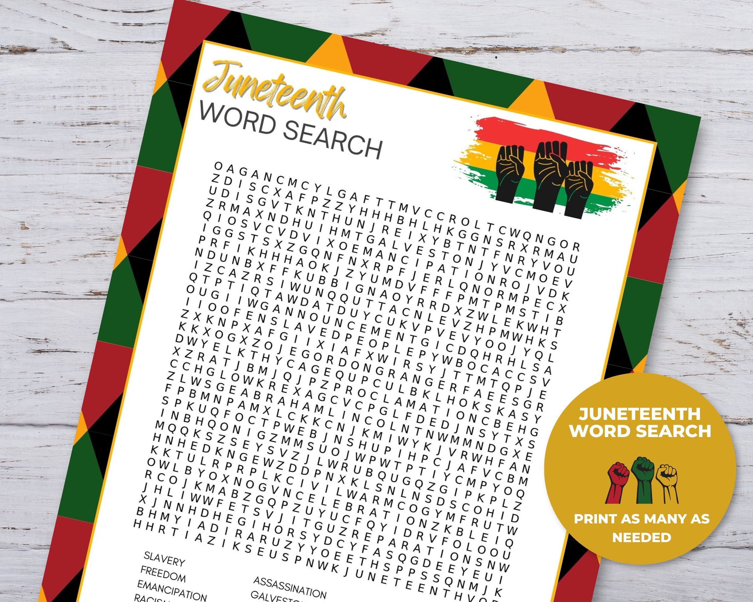 Juneteenth Word Search, Juneteenth Printable, Word Search Printable ...