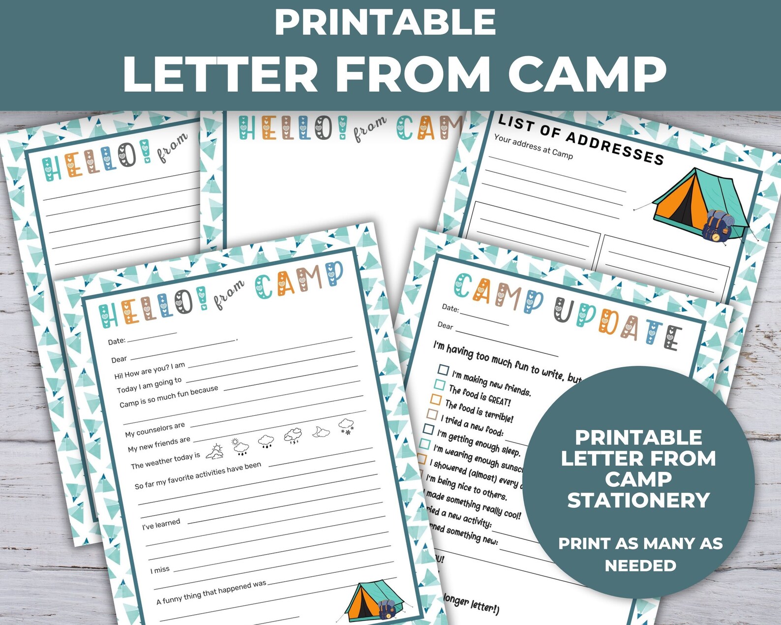 Camp Stationery Printable, Letter From Camp, Camp Letter Printable ...