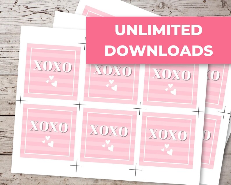 Printable Hugs and Kisses Square Gift Tags, Valentine XOXO Gift Tags ...