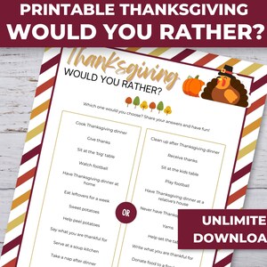 Printable Thanksgiving Would You Rather Game, This or That Thanksgiving ...