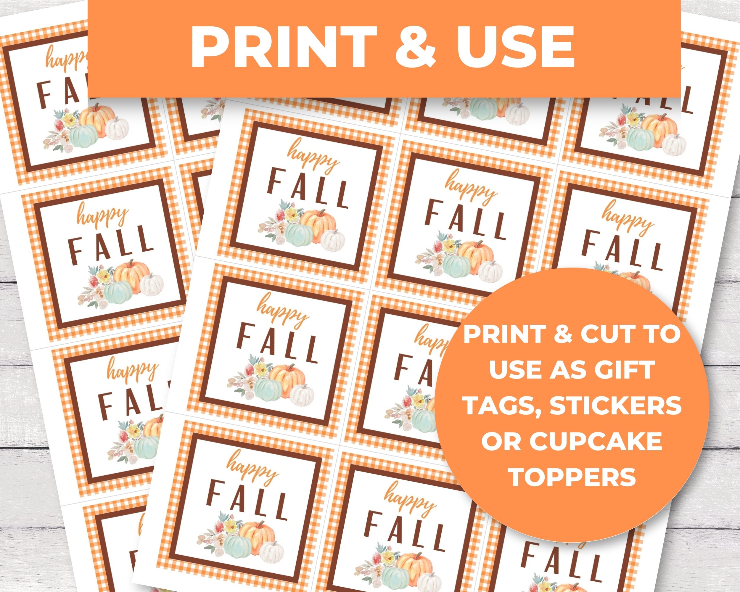Printable Happy Fall Gift Tags Cupcake Topper Cookie Square - Etsy