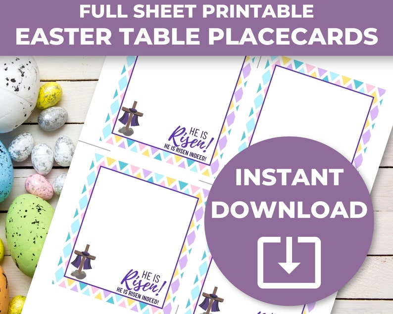 Printable Easter Place Cards, Pastel Colors, Easter Religious, He is ...