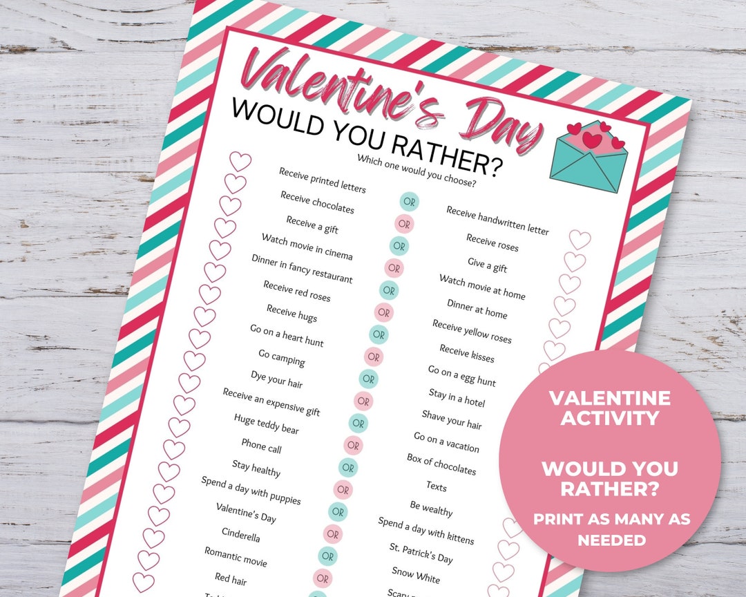 Printable Valentine Would You Rather Game, This or That Valentine Party ...