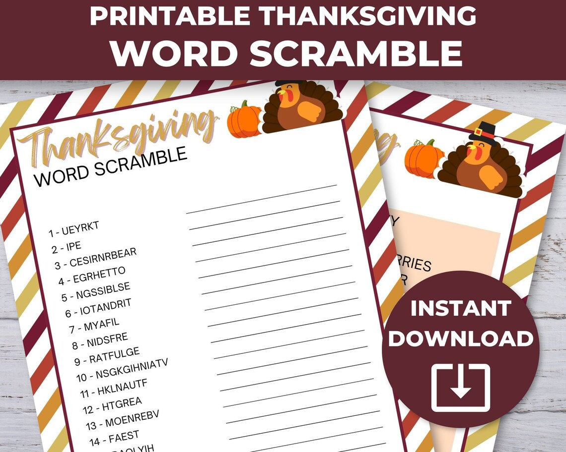 Thanksgiving Word Scramble Game for Kids, Printable Thanksgiving Games ...