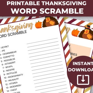 Thanksgiving Word Scramble Game for Kids, Printable Thanksgiving Games ...