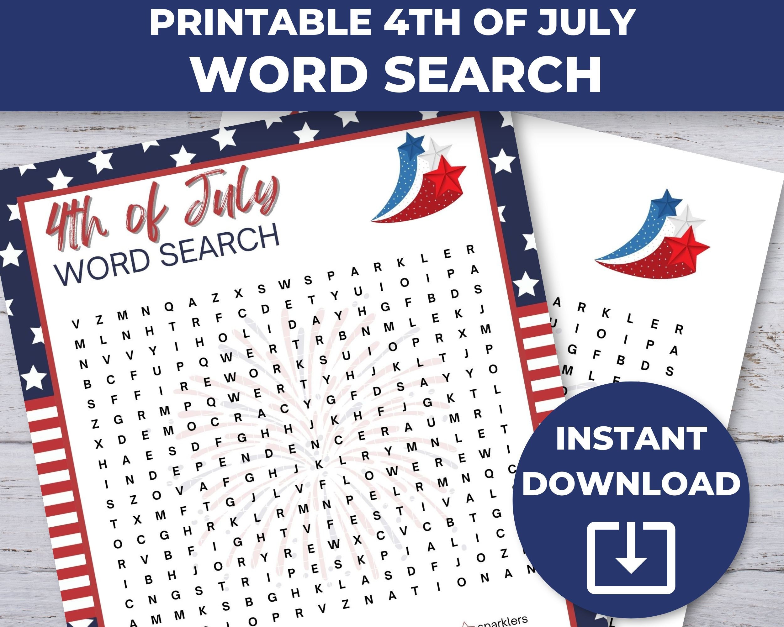 4th of July Word Search Printable 4th of July Party Games - Etsy