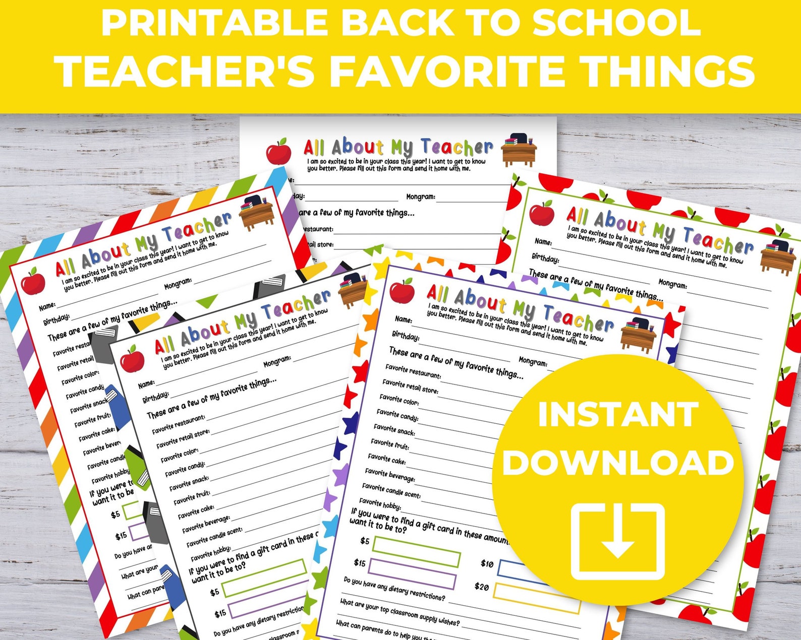 Teacher Questionnaire, Teacher Survey, All About My Teacher Printable ...