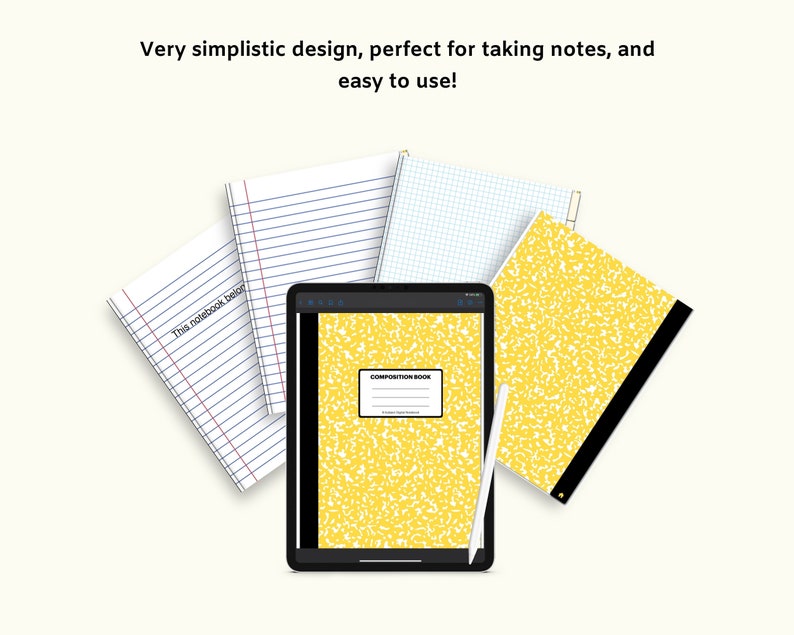 Yellow Notebook, Digital Composition Notebook, Notebook With Tabs ...