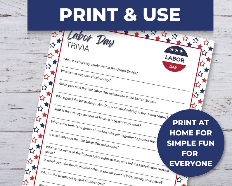 Labor Day Trivia Printable Labor Day Party Games Labor Day - Etsy