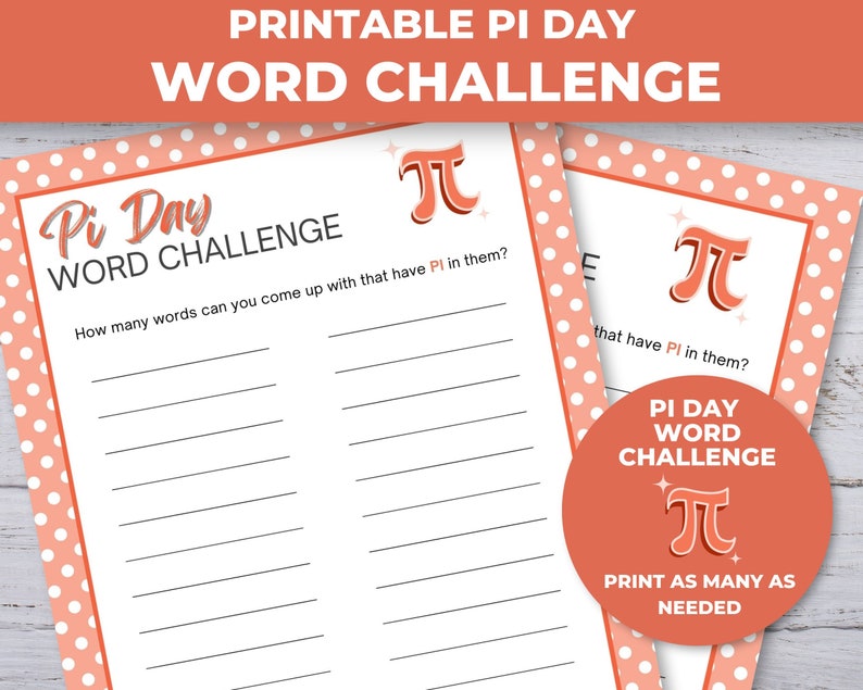 Pi Day Word Challenge, Pi Day Activities for Kids Printable, Pi Day ...
