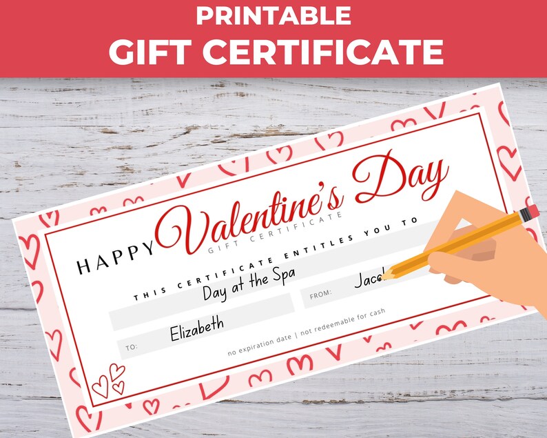 Printable Valentines Gift Certificate, Instant Download Valentines Day ...